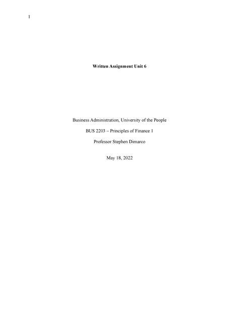 Bus 2203 Written Assignment Unit 6 Written Assignment Unit 6 Business Administration