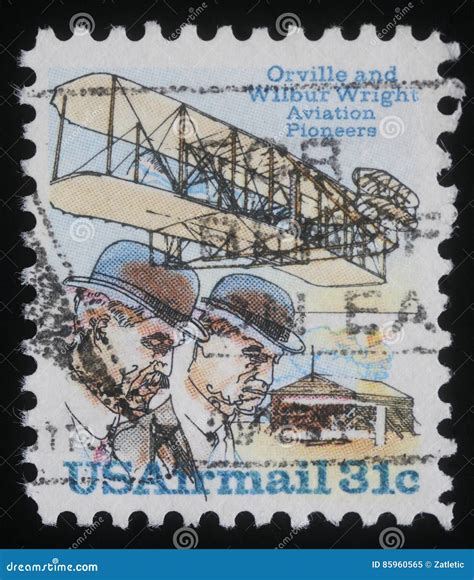 Zegel In De Vs Wordt Gedrukt Die Wright Broers En Wright Flyer I Vliegtuig Tonen Dat