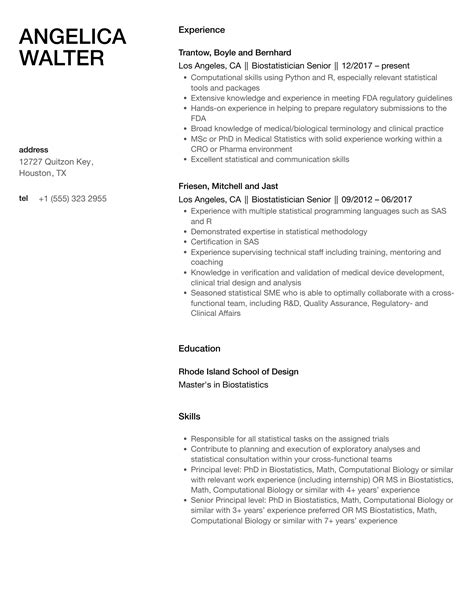 Biostatistician Senior Resume Samples Velvet Jobs