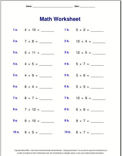 Multiplication Table Grade 1