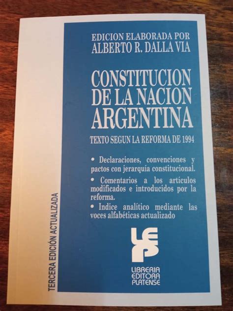 Constitución De La Nación Argentina Librería Editora Platense