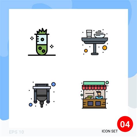 Set Of 4 Vector Filledline Flat Colors On Grid For Alcoholic