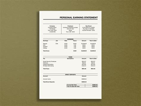 Simple Personal Earning Statement Template Pay Stub Form Pay Record Word Employee Pay Stub