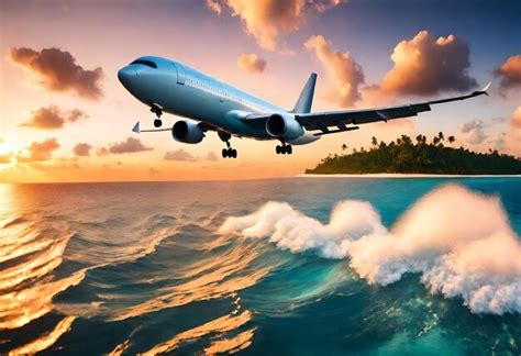 A Plane Is Flying Over The Ocean And The Sky Is A Beautiful Sunset