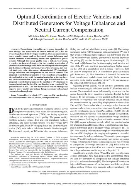 Pdf Optimal Coordination Of Electric Vehicles And Distributed Generators For Voltage Unbalance