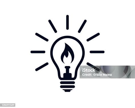 Ilustrasi Bola Lampu Listrik Menyala Dengan Api Menyala Di Dalamnya