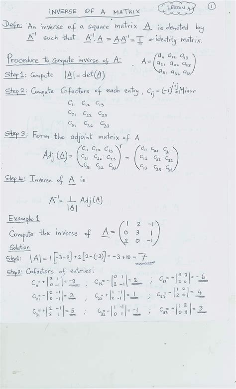 SOLUTION Lesson4 Inverse Of A Matrix Studypool