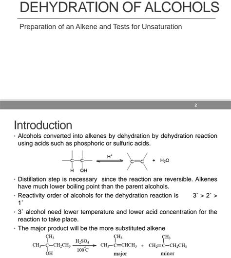 Dehydration Of Alcohols Preparation Of An Alkene And Tests For Unsaturation Introduction