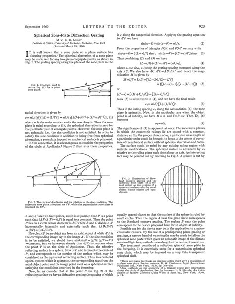 Pdf Spherical Zone Plate Diffraction Grating