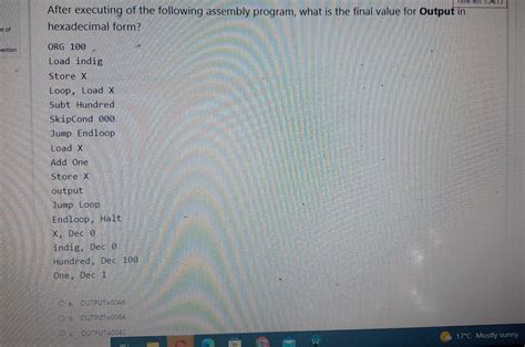 Solved After Executing Of The Following Assembly Program