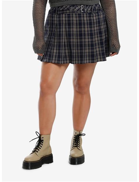 Social Collision Black And Beige Plaid Pleated Mini Skirt Plus Size Hot