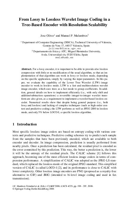 Pdf From Lossy To Lossless Wavelet Image Coding In A Tree Based Encoder With Resolution