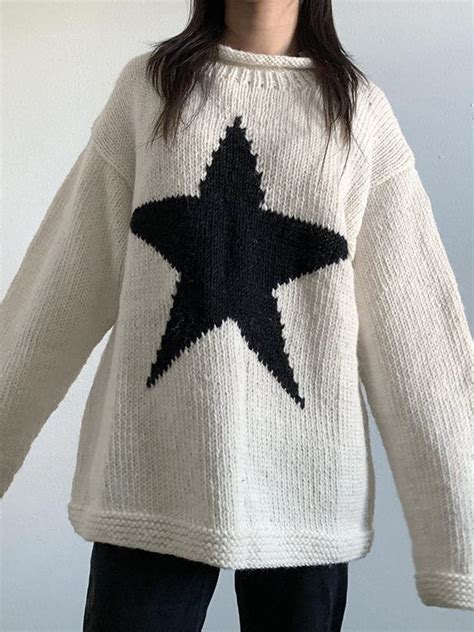 Emmiol Envío Gratis 2026 Suéter Largo De Jacquard Con Estrellas Blanco