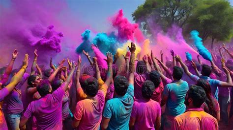 Hindu Festival Holi Celebration People Exuberantly Throwing Vibrant