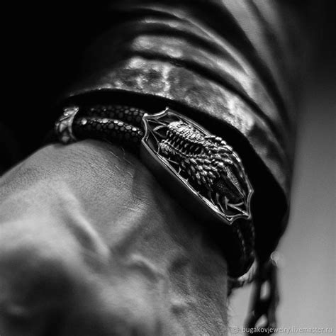 Браслет с Драконом Dragon Scale из кожи ската и серебра в интернет магазине Ярмарка Мастеров