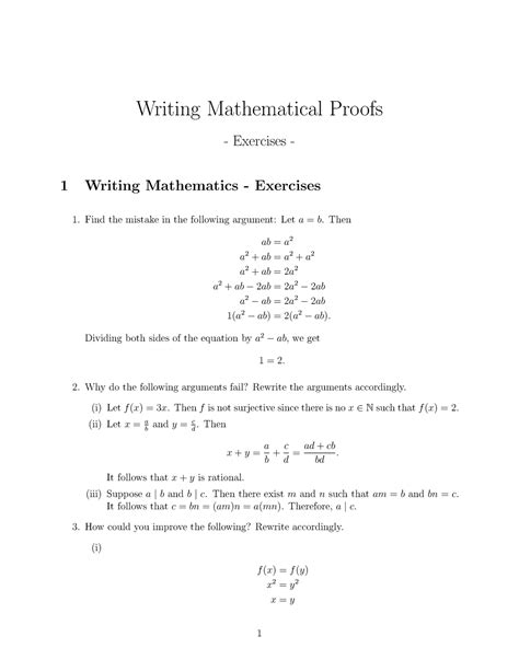 Writing Mathematical Proofs Exercises Writing Mathematical Proofs Exercises 1 Writing