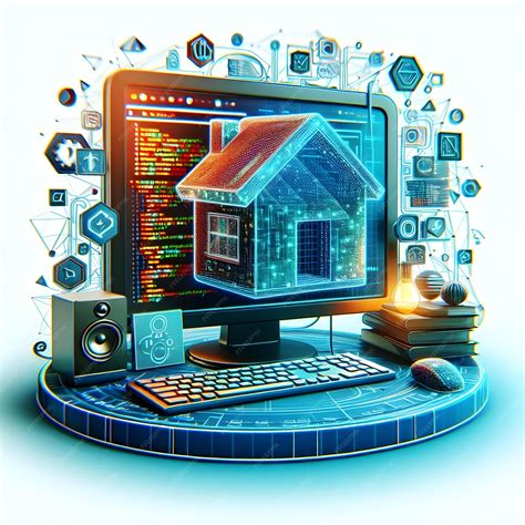 Techsavvy Home Office Setup With Holographic Coding Interface On