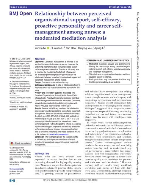 Pdf Relationship Between Perceived Organisational Support Self Efficacy Proactive