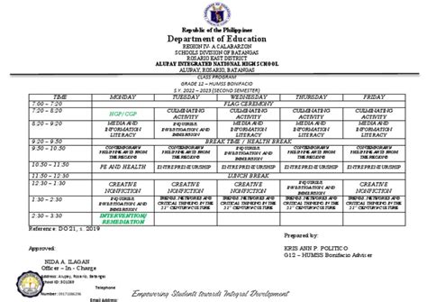 Alupay Integrated National High School Grade 12 Class Program Pdf