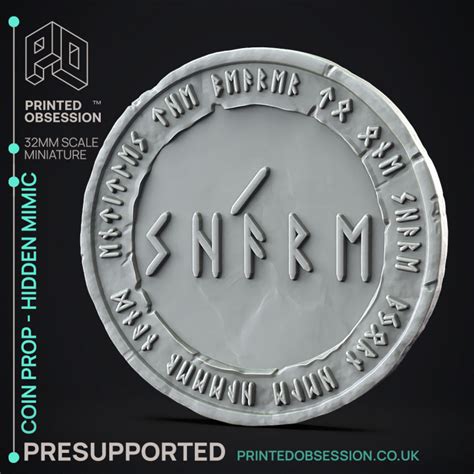 3d printable mimic coin prop presupported illustrated and stats 32mm scale by printed