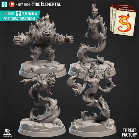 3d Printable Four Fire Elementals M And L Size By Threat Factory