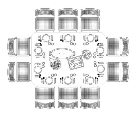 Dining Table Detail 2d View Cad Furniture Block Layout Autocad File