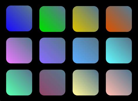 Colorful Stone Color Shade Linear Gradient Palette Swatches Web Kit Rounded Squares Template Set