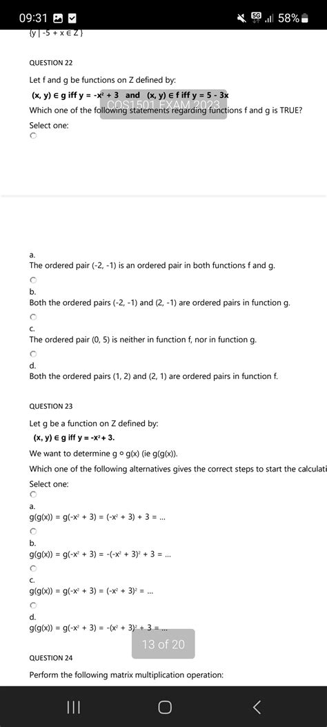 solved question 22 let f and g be functions on z defined by