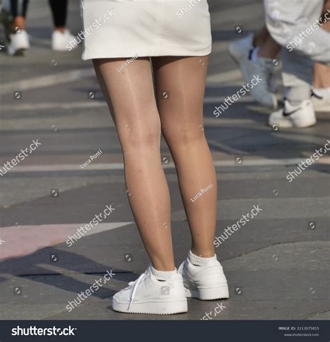 Legs Shiny Tan Pantyhose Closeup Stock Photo Shutterstock