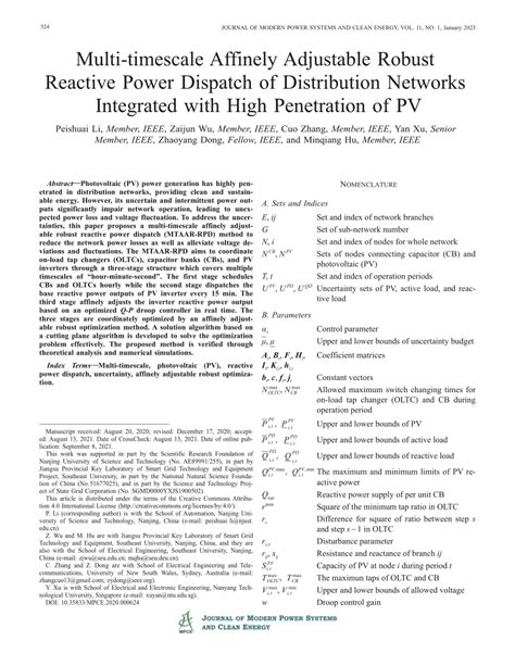 PDF Multi Timescale Affinely Adjustable Robust Reactive Power Dispatch Of Distribution