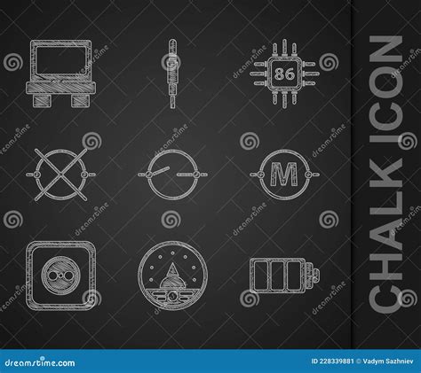 Set Electric Circuit Scheme Ampere Meter Multimeter Voltmeter Battery Charge Level Indicator