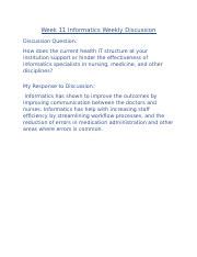 Week Informatics Weekly Discussion Docx Week Informatics Weekly Discussion Discussion