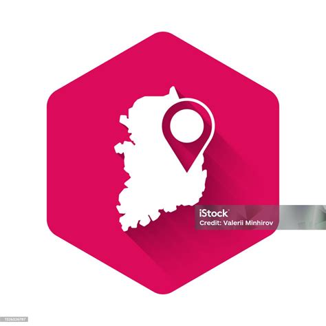긴 그림자 배경으로 격리 된 화이트 한국지도 아이콘 핑크 육각형 버튼 벡터 0명에 대한 스톡 벡터 아트 및 기타 이미지 0명 국가 관광명소 그림자 Istock