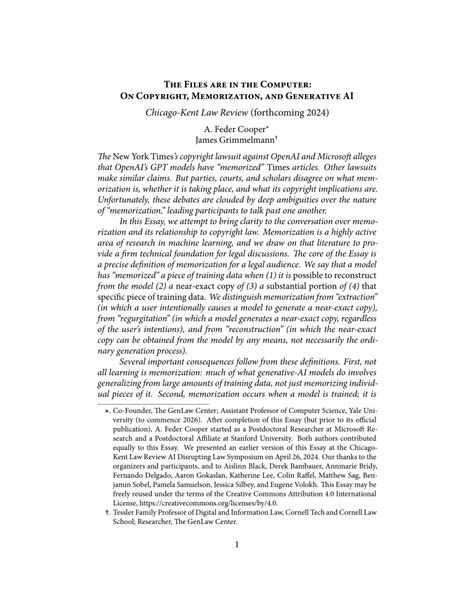 Pdf The Files Are In The Computer On Copyright Memorization And Generative Ai