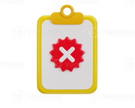 Clipboard With Cross Mark Paper Failed Icon 3d Rendering Illustration