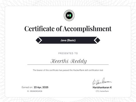 Successfully Completed The Hacker Rank Java Basic Skill Certification