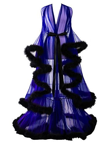 Changuan Sexy Feather Robe Long Fur Tulle Maternity Photoshoot Bridal Robe Lingerie Nightgown