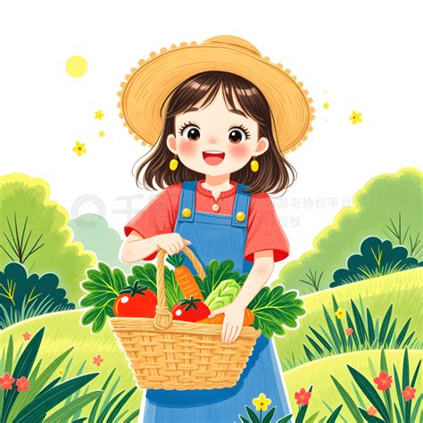 采摘蔬菜ai数字艺术 手拿装满蔬菜篮子的女孩 Ai平面元素免费下载png格式4096像素编号71715868 千图网