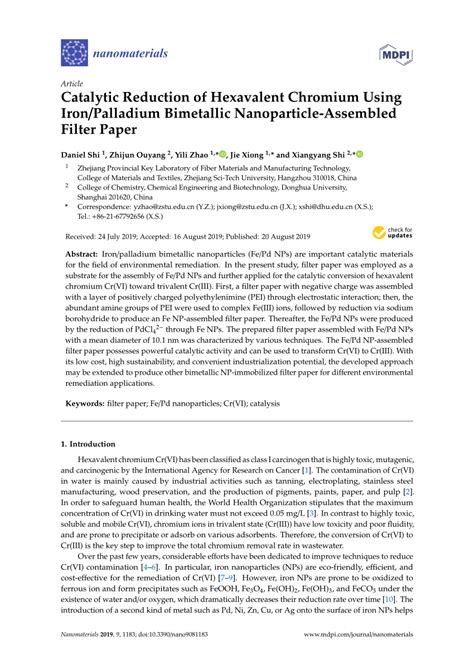 Pdf Catalytic Reduction Of Hexavalent Chromium Using Ironpalladium Bimetallic Nanoparticle