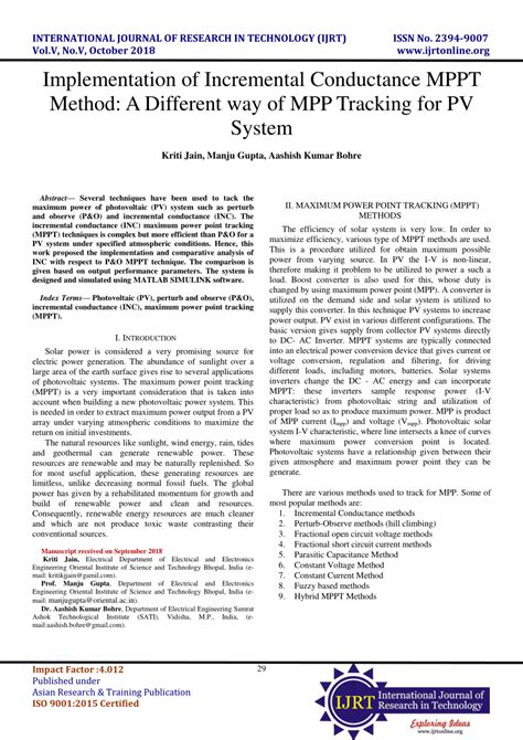 pdf implementation of incremental conductance mppt method a