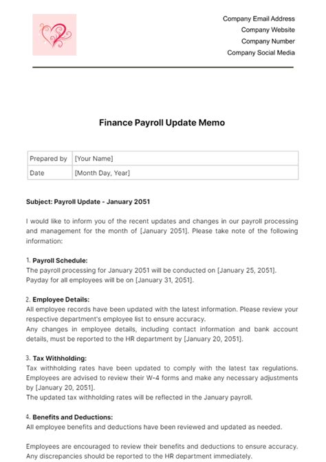Free Finance Payroll Update Memo Template To Edit Online