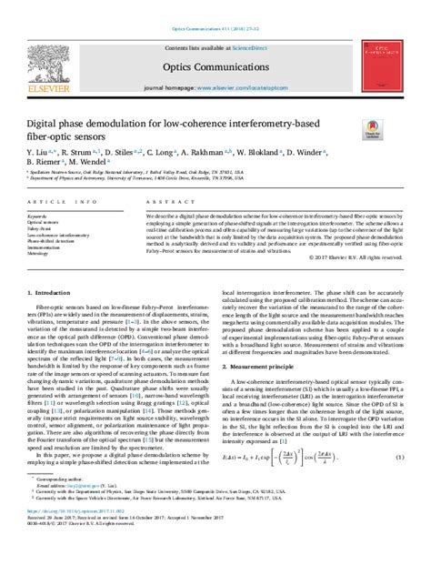 Pdf Digital Phase Demodulation For Low Coherence Interferometry Based Fiber Optic Sensors