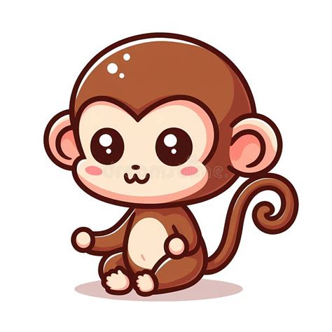 Cute Chibi Monkey Illustration In Flat Style On White Background Stock