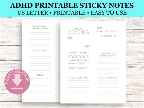 Adhd Printable Sticky Notes Organizational Notes Print At Etsy