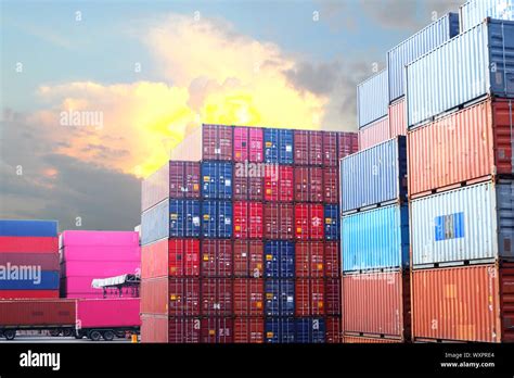 Container Stack During Sunset Working Concept In The Port Stock Photo Alamy