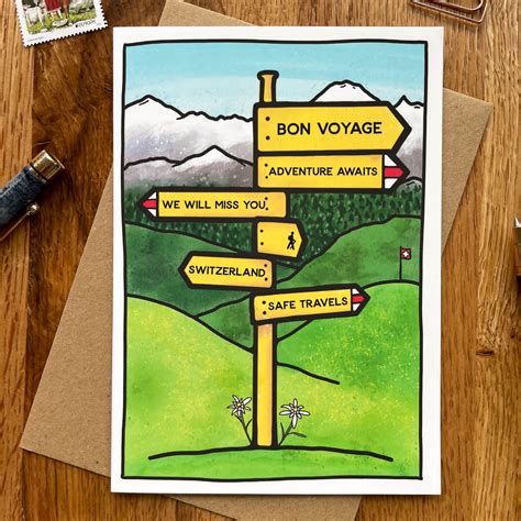 Leaving Switzerland Card Swiss Farewell Hiking Sign Deer And
