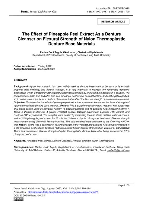 Pdf The Effect Of Pineapple Peel Extract As A Denture Cleanser On Flexural Strength Of Nylon