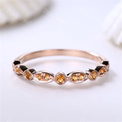 Rose Gold Citrine Wedding Bandhalf Eternityengagement Ring Matching