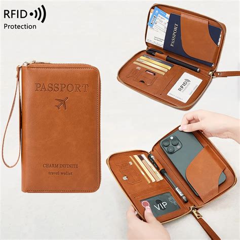 Rfid Blocking Passport Holder Travel Wallet Ticket Credit Card Bag Multifunctional Zipper Wallet