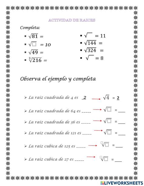 Hojas De Trabajo Para Practicar Raíces Cúbicas Raíz Cuadrada